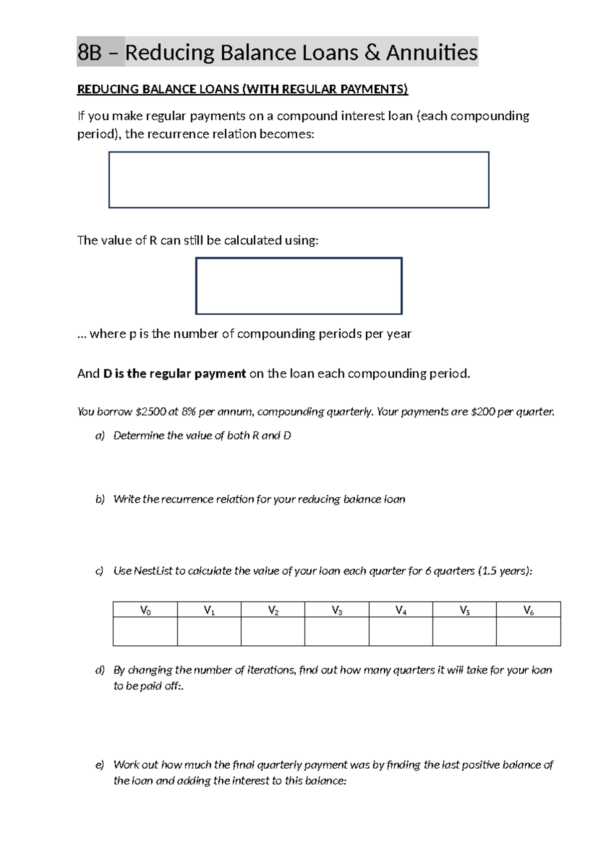 8B Final Exam Study Notes on Reducing Balance Loans & Annuities - Studocu