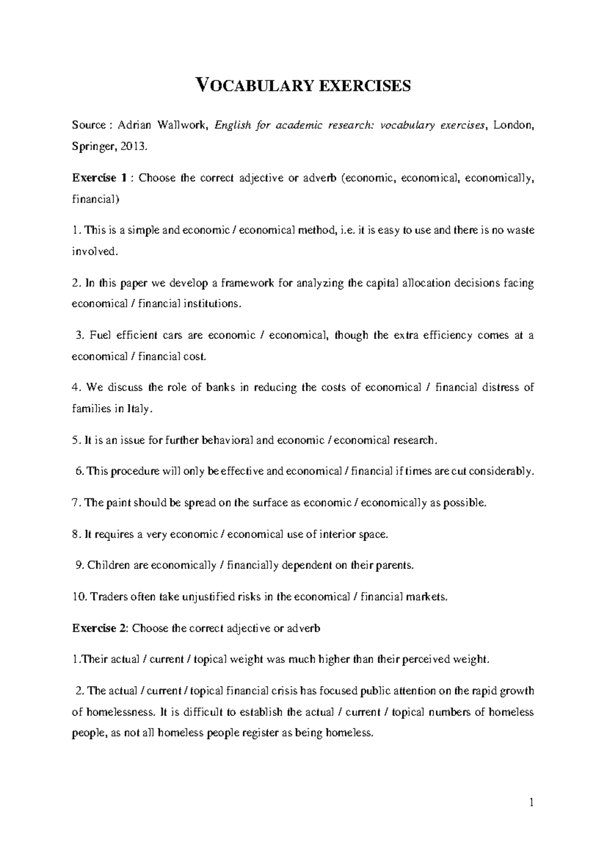Vocabulary Exercises for Academic Research: Adjectives & Prepositions ...
