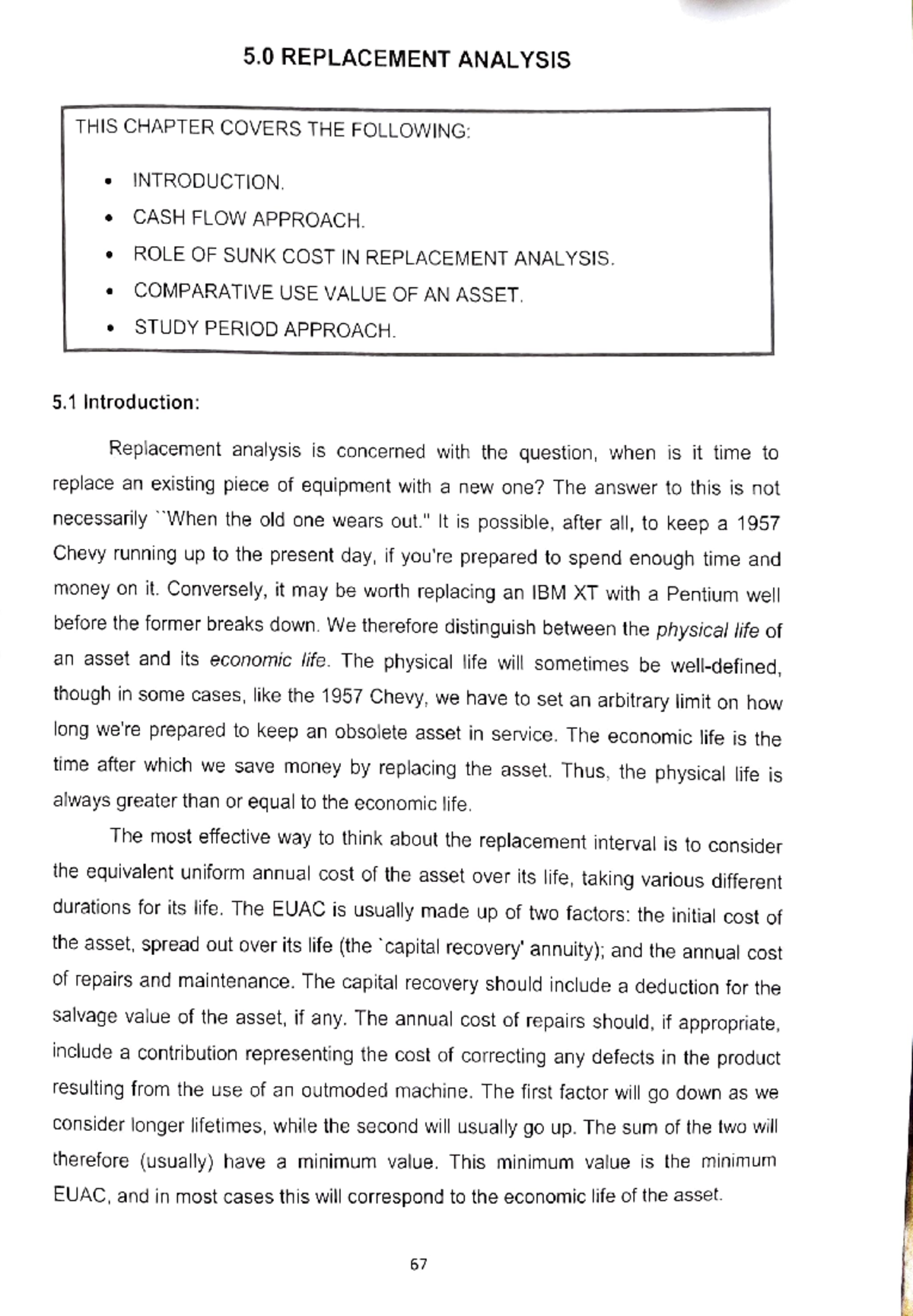 Replacement Analysis: Understanding Economic Lifespan and Costs - Studocu