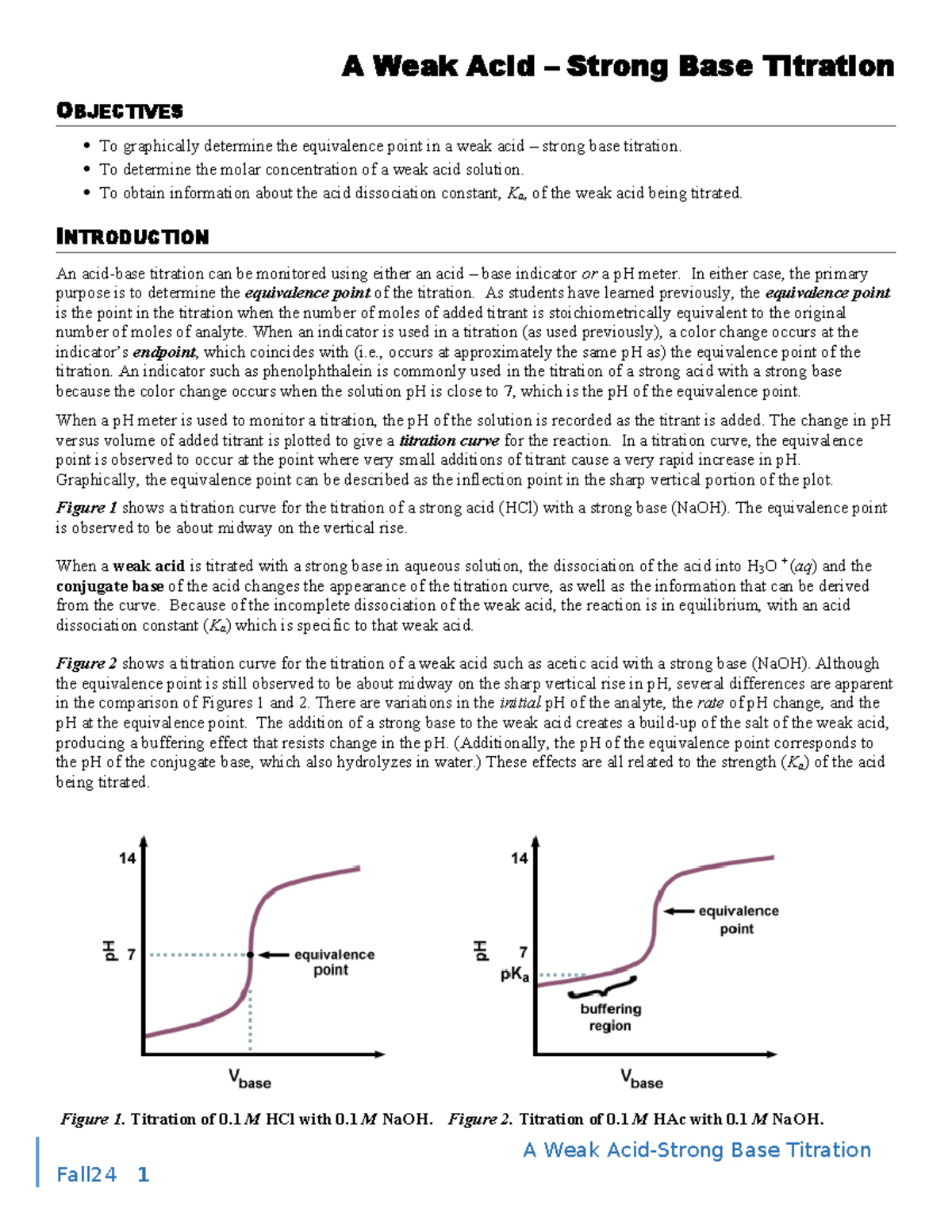 Weak Acid-Strong Base Titration Lab Report (CHEM 101) - Methods and ...