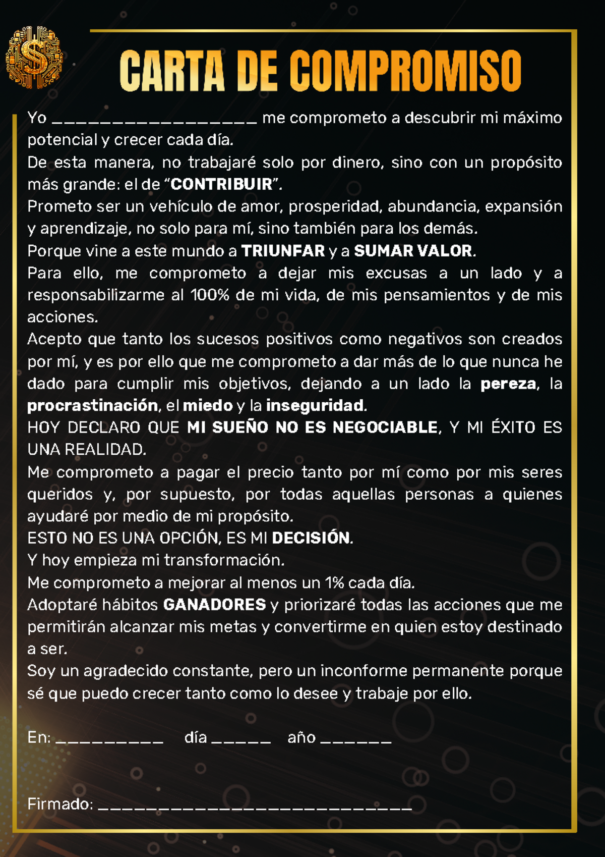 Carta de Compromiso - mesia - Yo _________________ me comprometo a ...