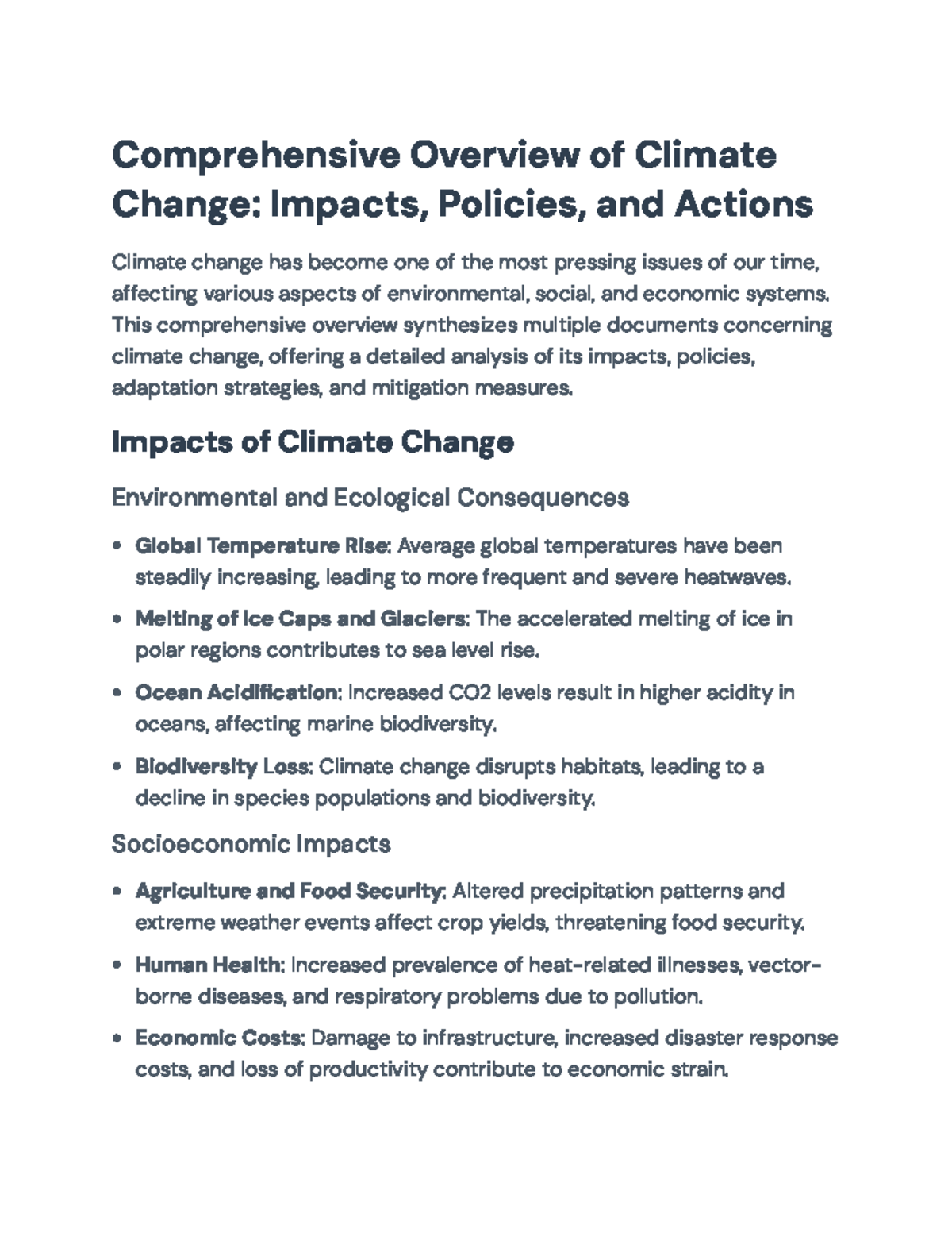 Comprehensive Overview of Climate Change: Impacts, Policies, and ...