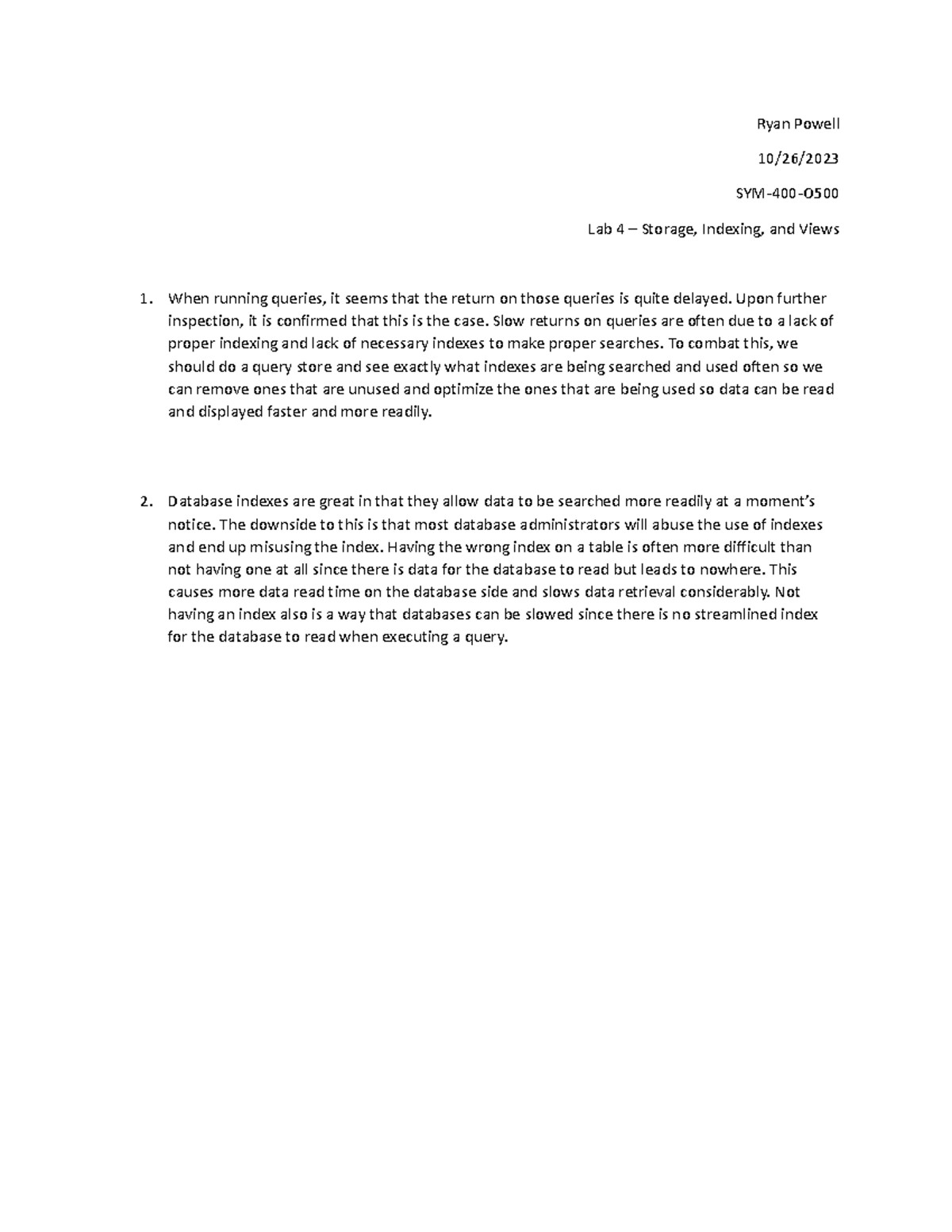 Lab 4 - SYM-400-O: SQL Server Indexing, Storage, and Views Analysis ...