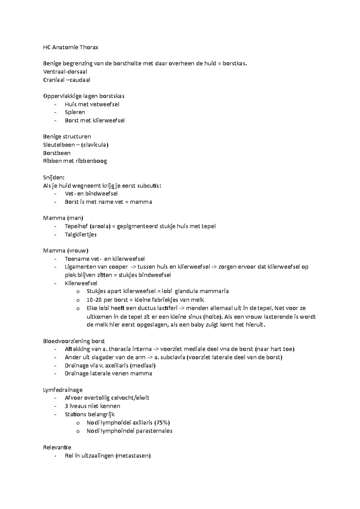 HC Anatomie Thorax - Inzicht in de Structuur en Functies van de ...
