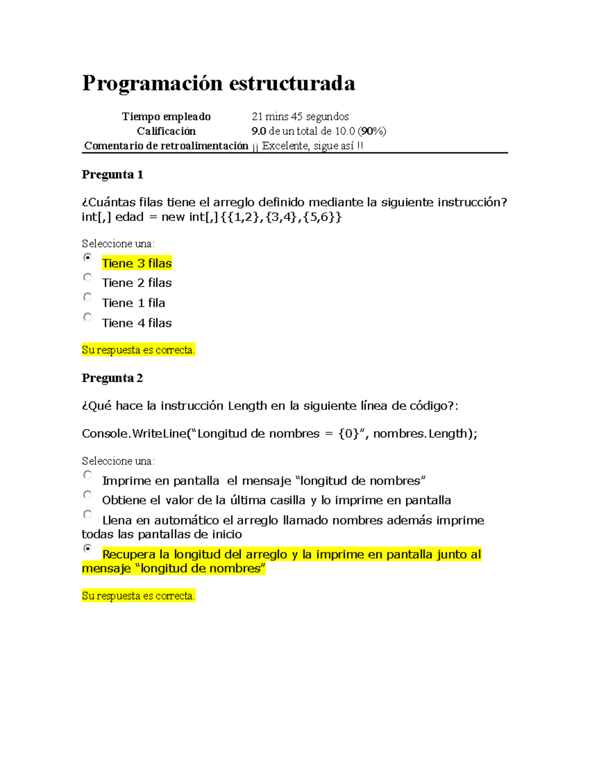 Examen de Programación Estructurada - Semana 6 - Calificación 90% - Studocu