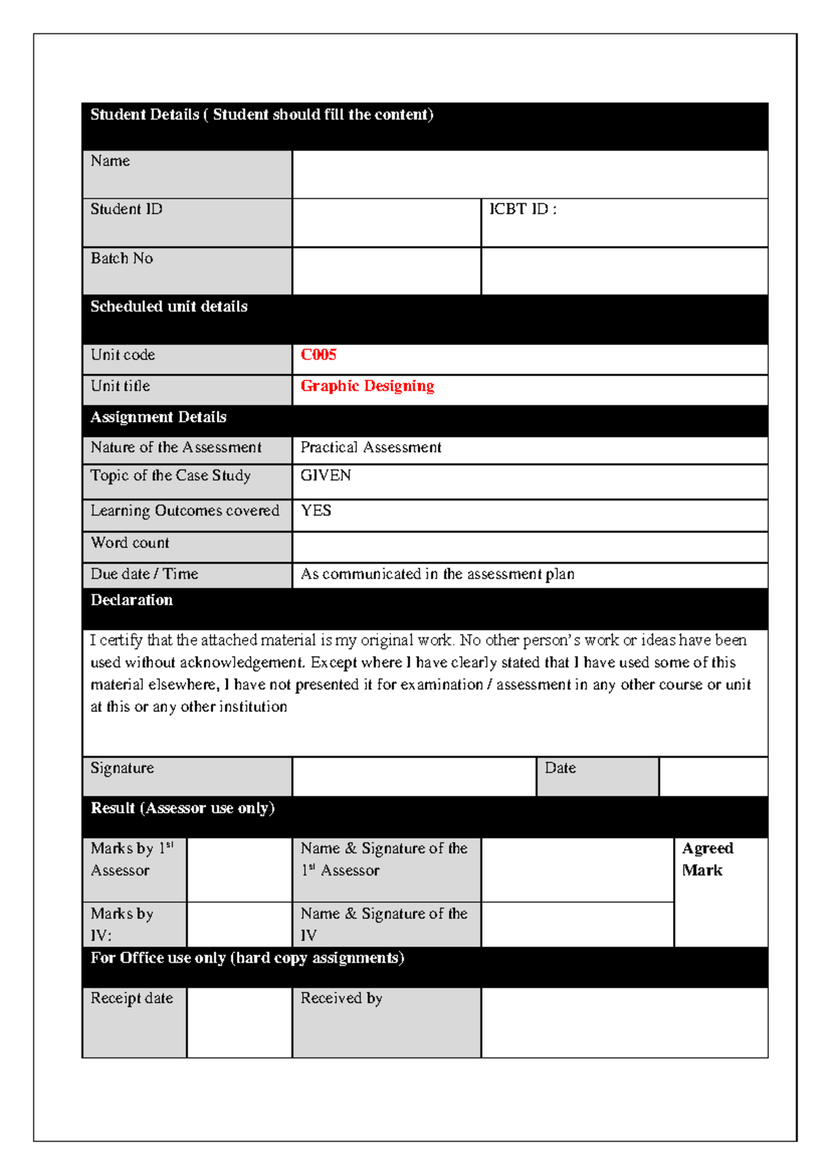C005 Graphic Designing Practical Assessment Details - Studocu