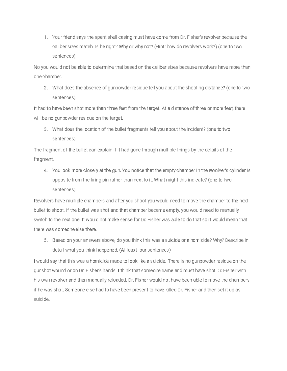 Forensic Analysis Unit 5 Activity: Gunshot Residue & Homicide Evidence ...