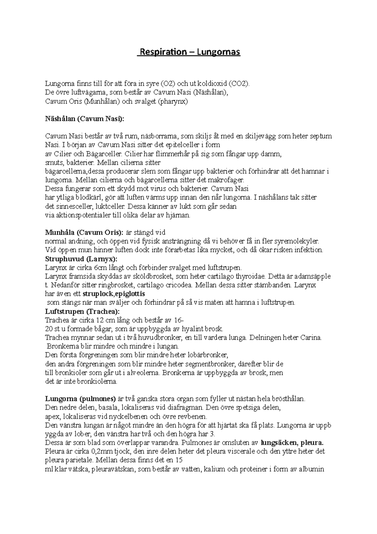 Kompendium för område Respiration - Lungor - Respiration – Lungornas ...