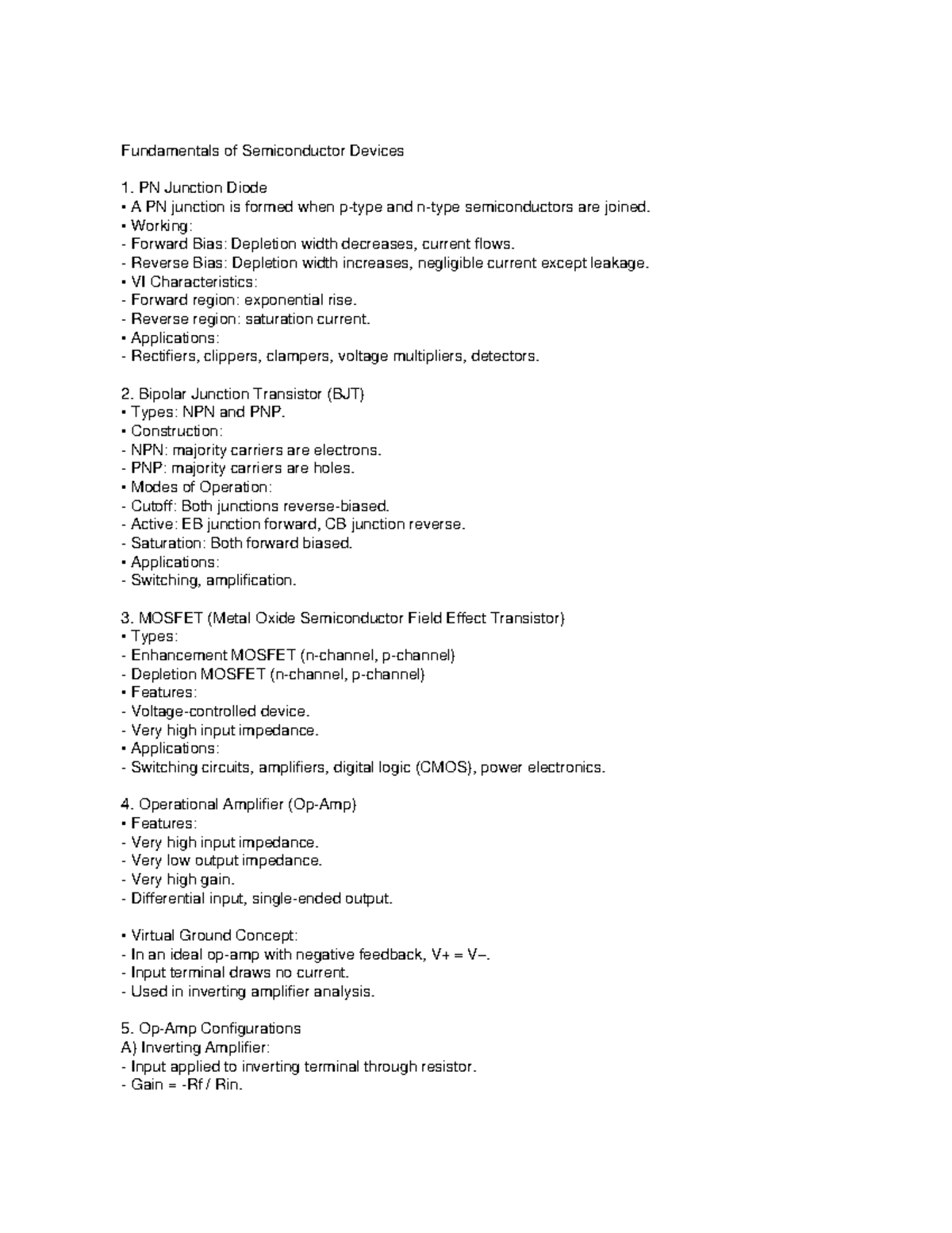Semiconductor Devices Notes: PN Junction Diode & BJT Overview - Studocu