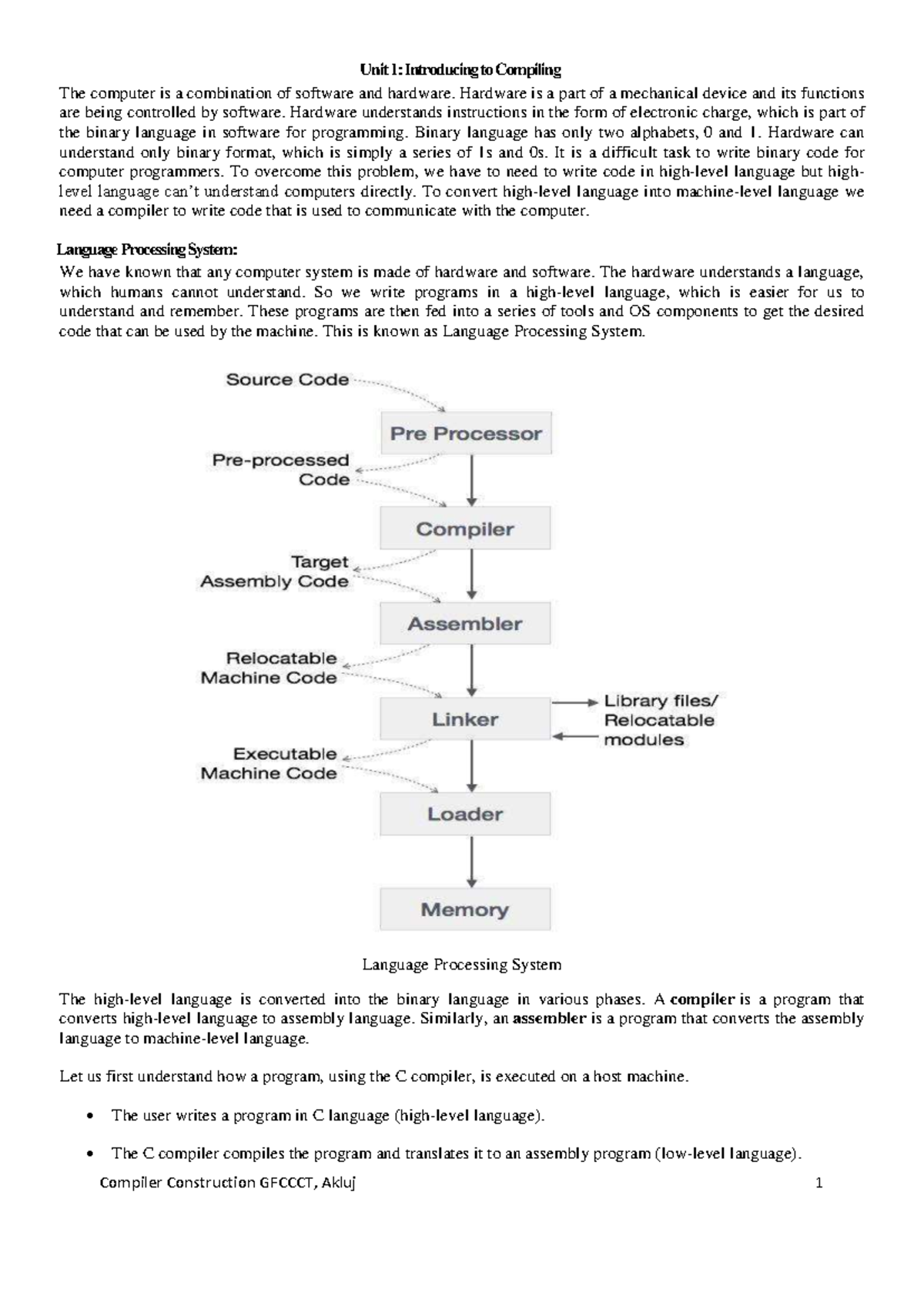 Unit 1: Introduction to Compiler Construction Concepts - Studocu