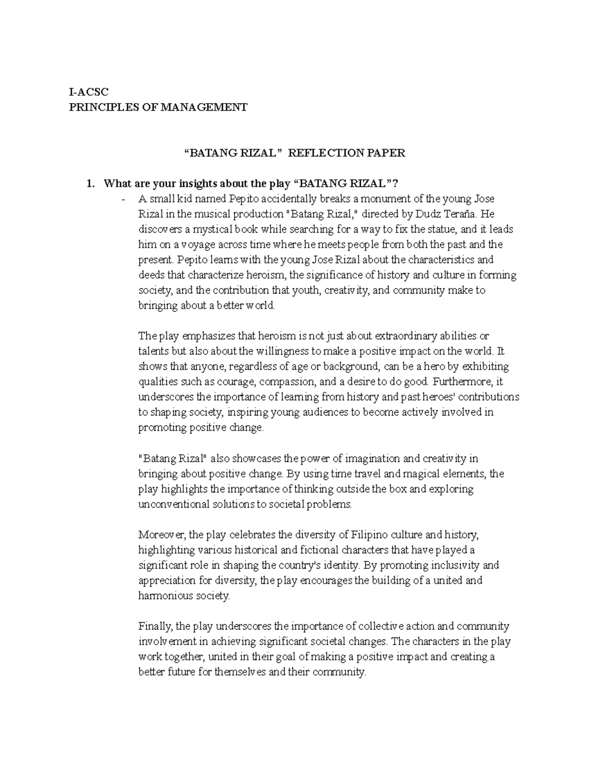 ARAÑA, SAMANTHA GRACE S. PRINCIPLES OF MANAGEMENT REFLECTION PAPER ...