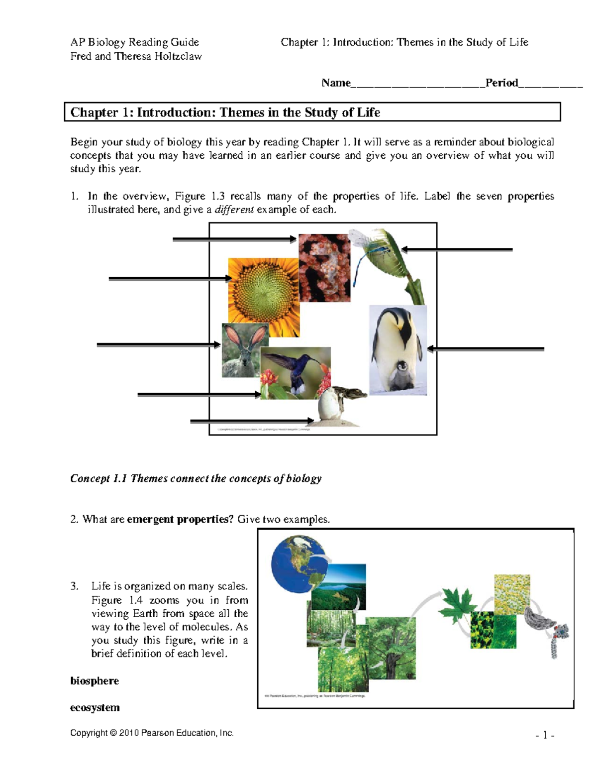 AP Biology Reading Guide Chapter 1 - Fred and Theresa Holtzclaw - Studocu