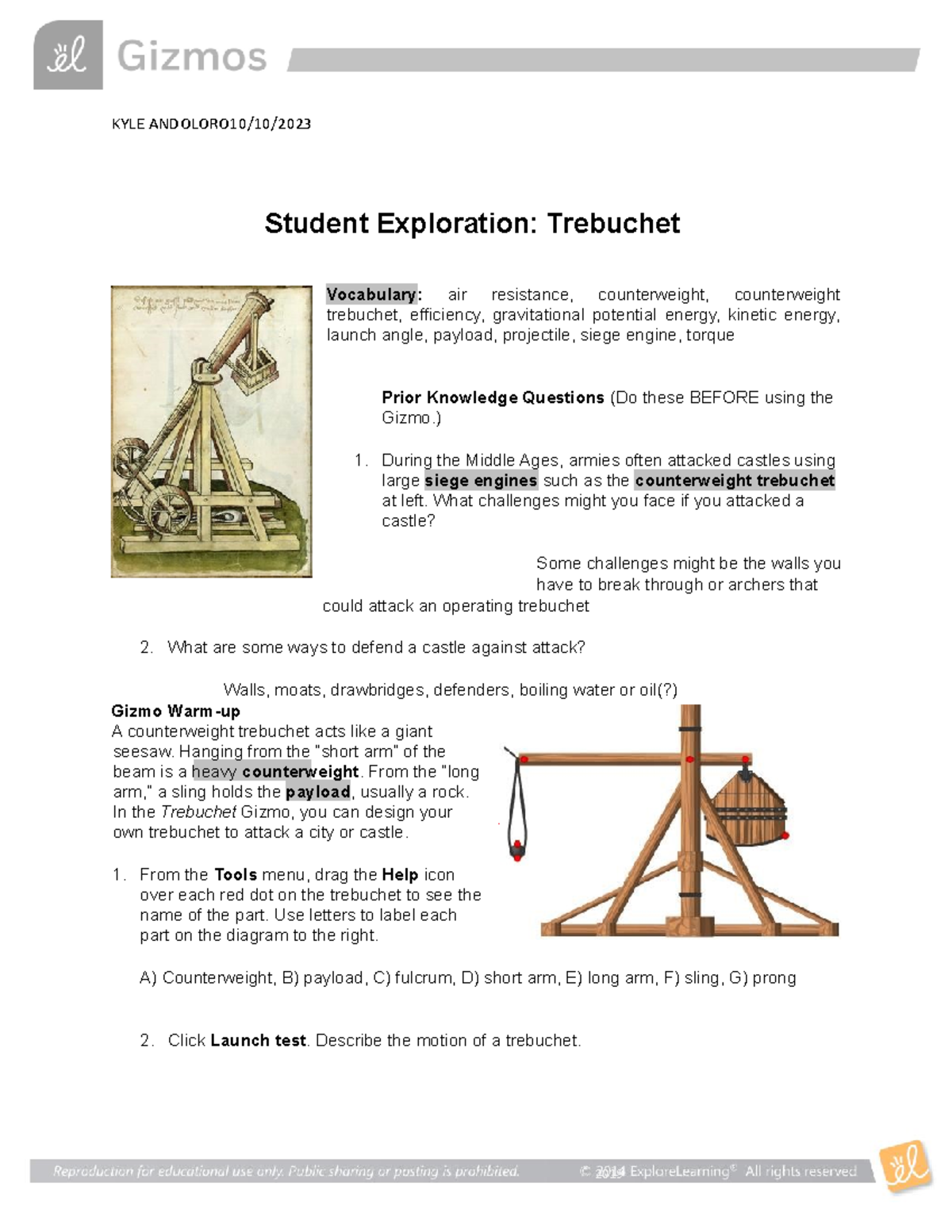 Exploration of Trebuchet Mechanics - Gizmo Activity Guide - Studocu