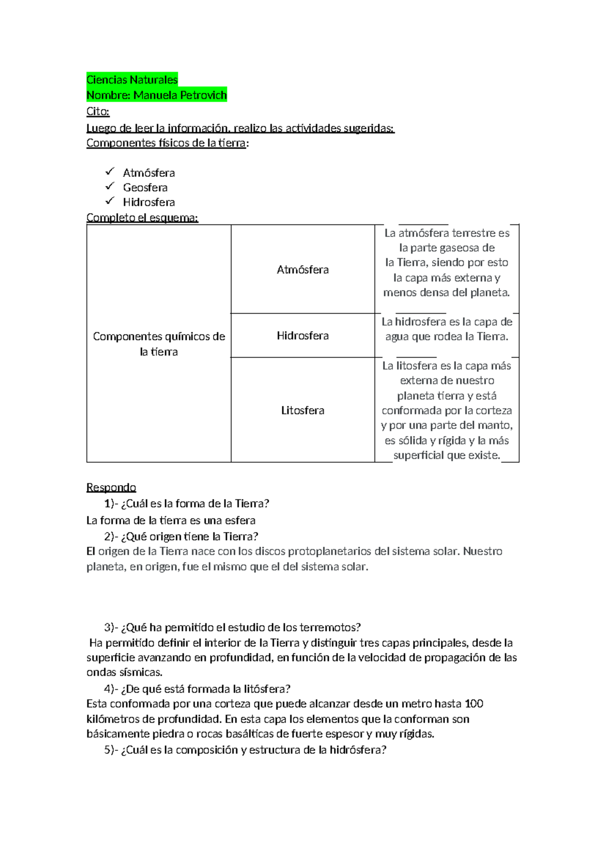 Ciencias colegio - Ciencias Naturales Nombre: Manuela Petrovich Cito ...