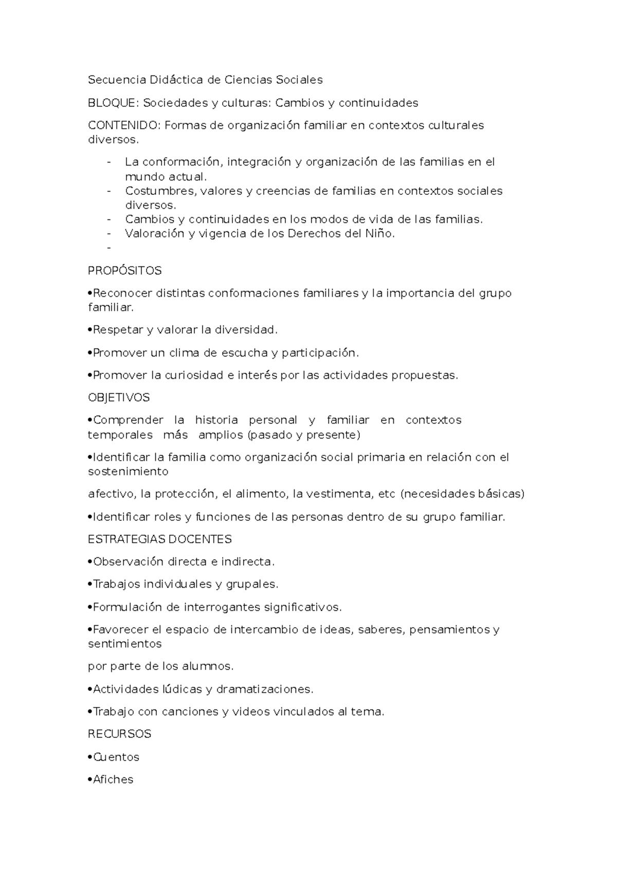 Secuencia Didáctica: Familias en Contextos Culturales - 2° Año - Studocu