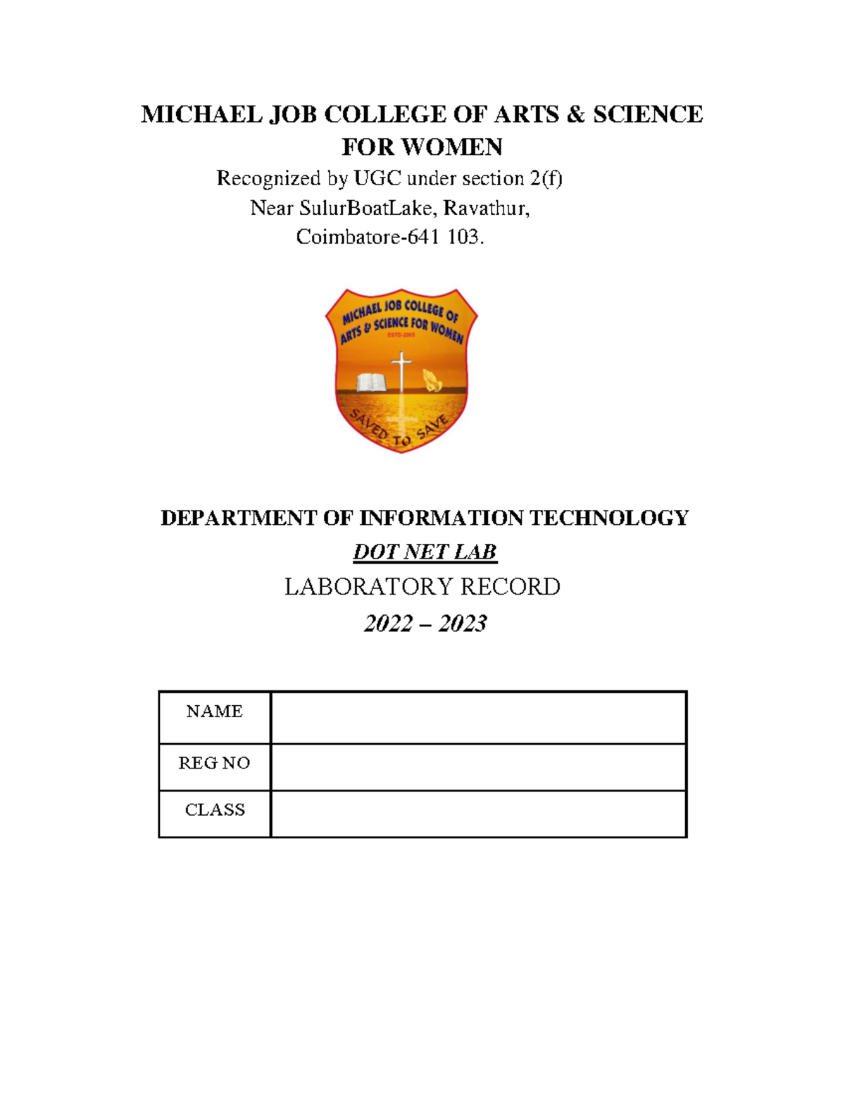 DOT NET LAB RECORD 2022-2023 - MICHAEL JOB COLLEGE - Studocu