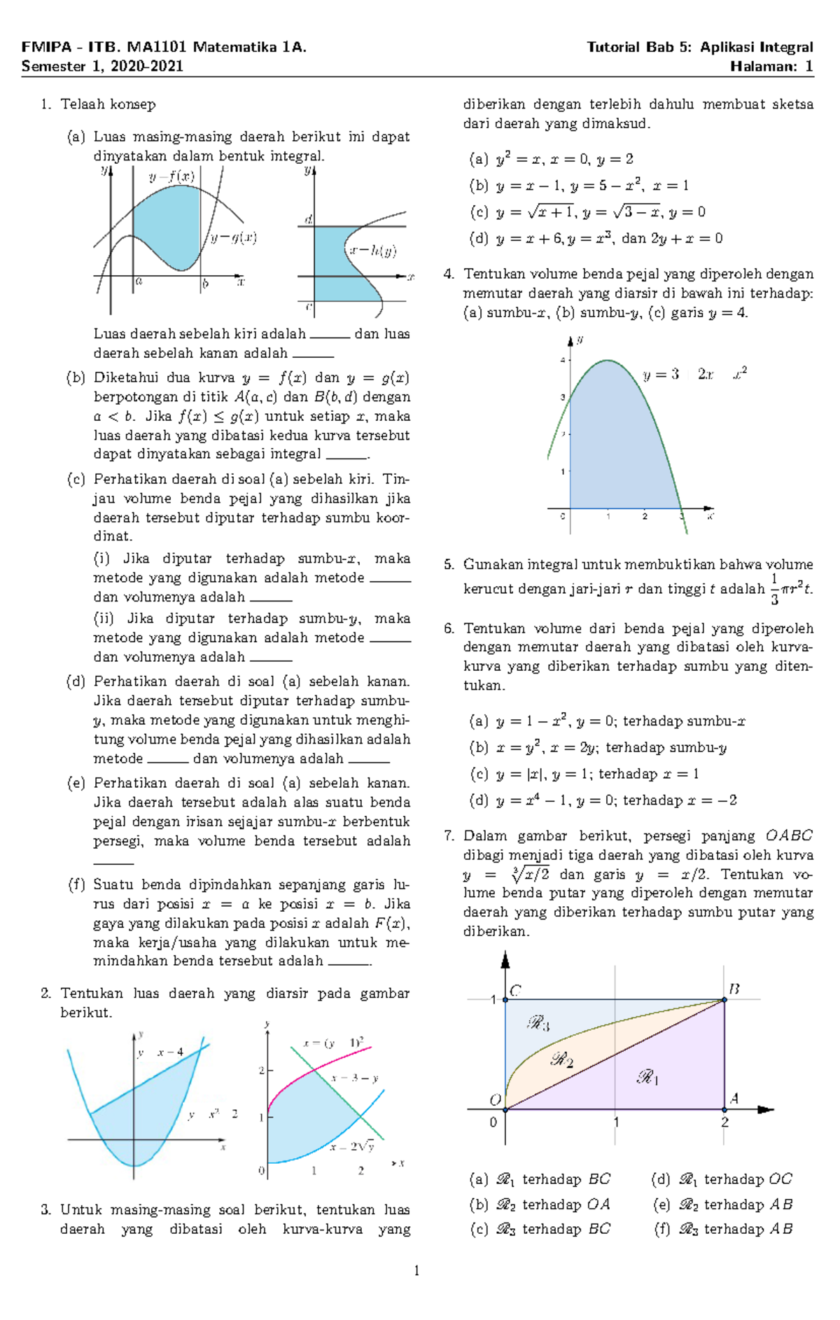 Tutorial Bab 5: Aplikasi Integral MA1101 Semester 1 2020-2021 - Studocu