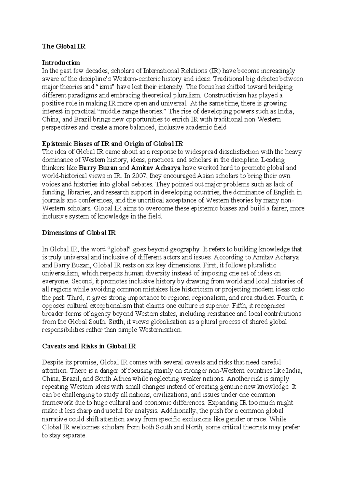 Global IR: Key Concepts and Dimensions - Study Notes - Studocu