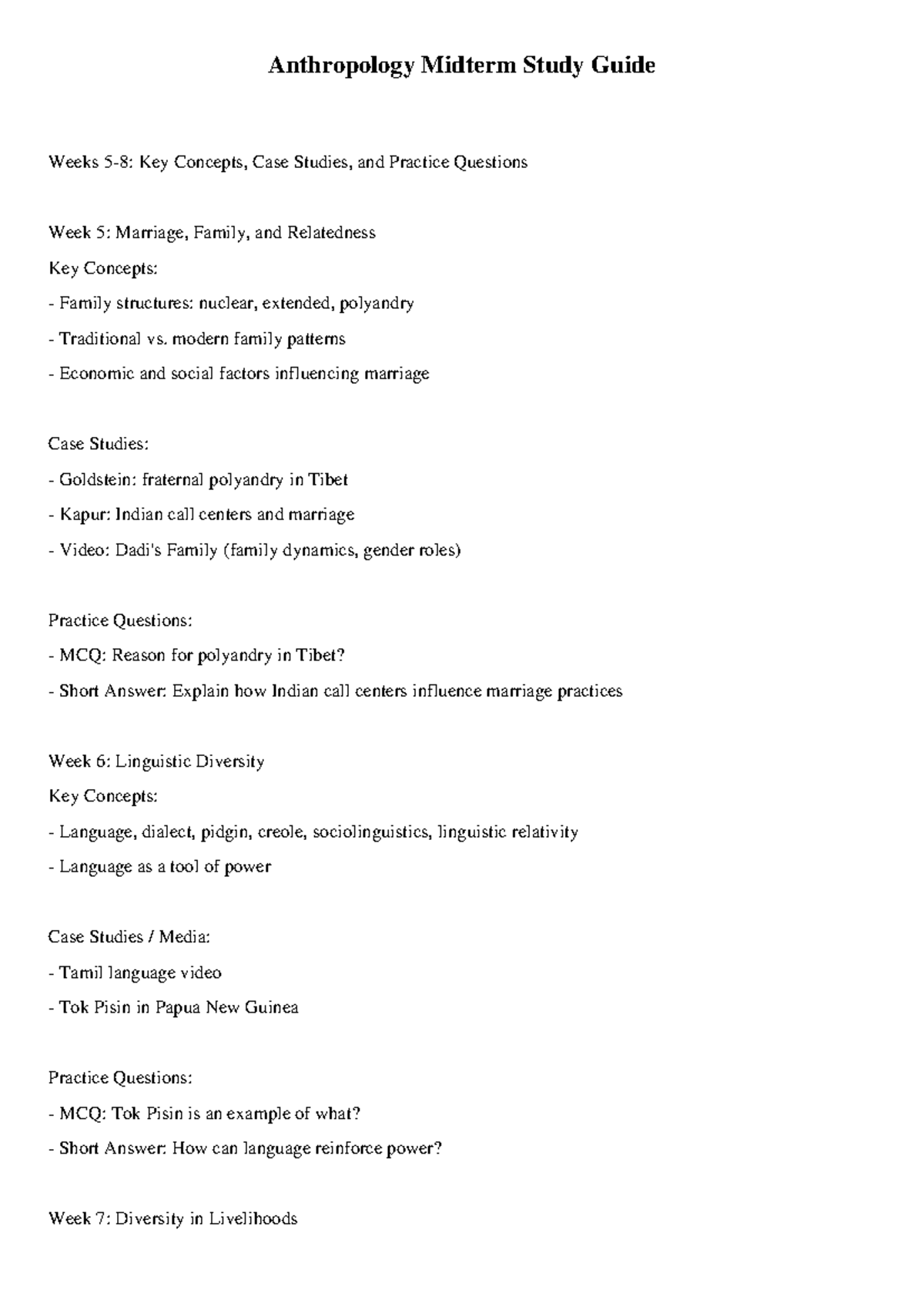 Anthropology Midterm Study Guide: Key Concepts & Practice Questions - Studocu