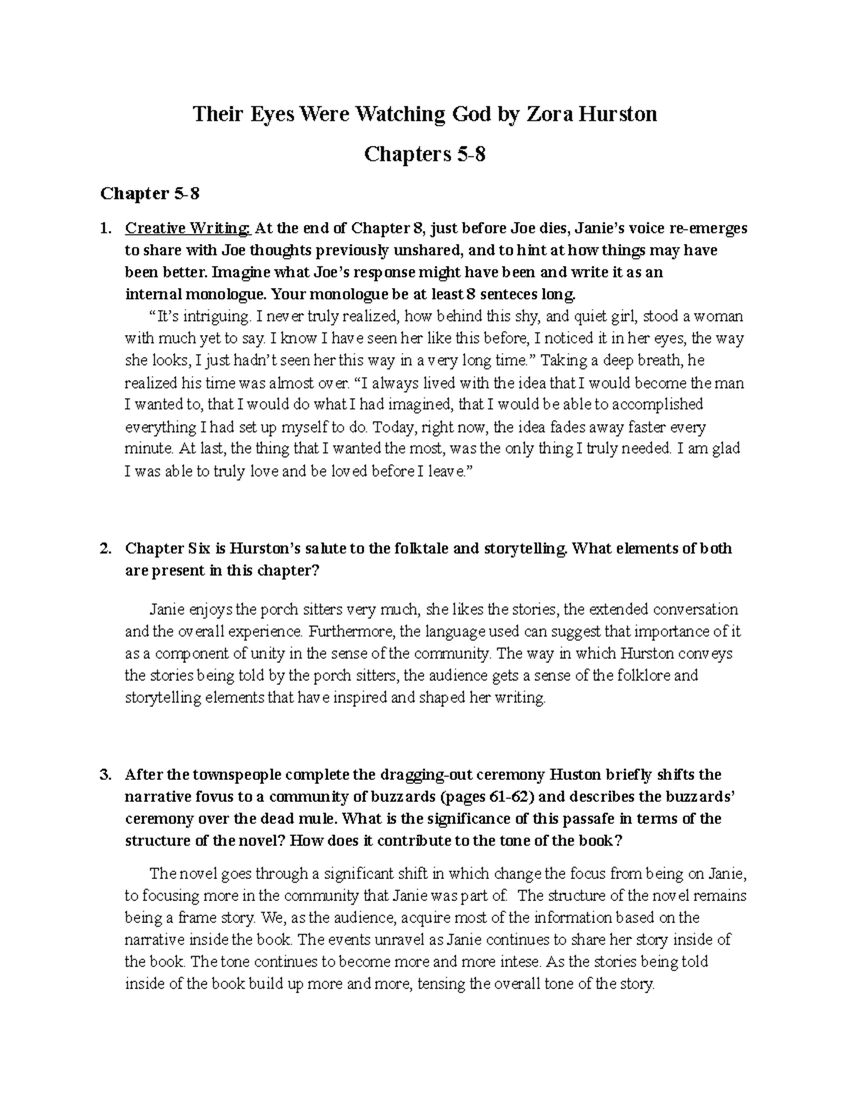 Chapters 5-9 Analysis of "Their Eyes Were Watching God" - Studocu