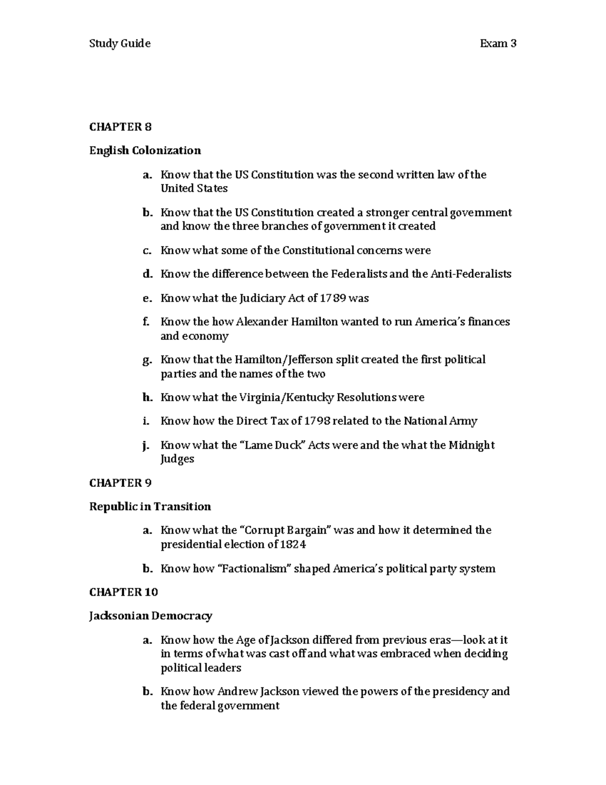 1301 Study Guide - Exam 3: English Colonization to Reform Era - Studocu