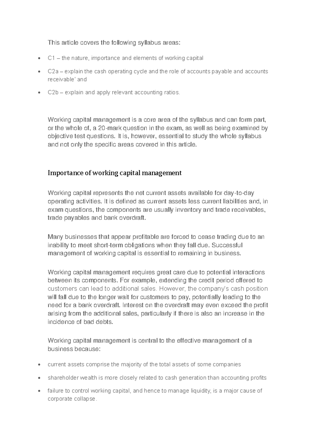 Working Capital Management: Key Concepts and Exam Insights (C1, C2a ...