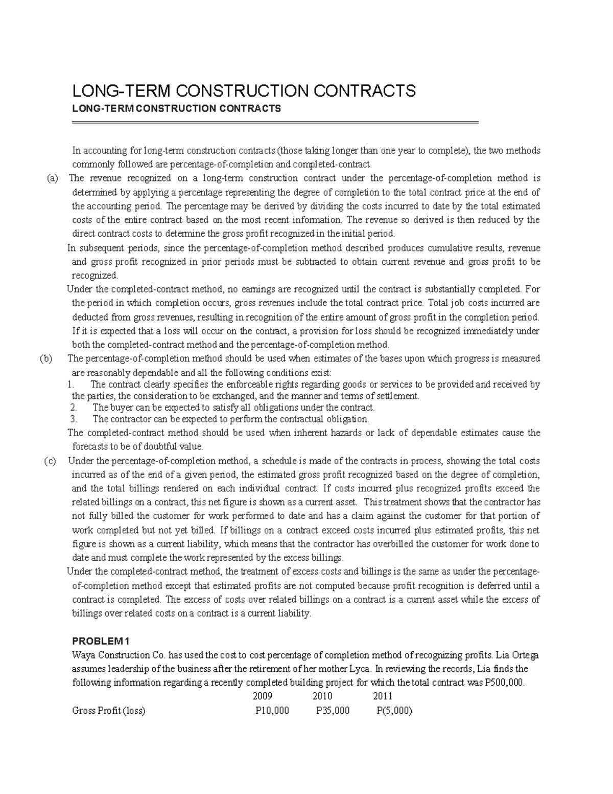 LONG-TERM CONSTRUCTION CONTRACTS – Accounting Methods & Impacts - Studocu