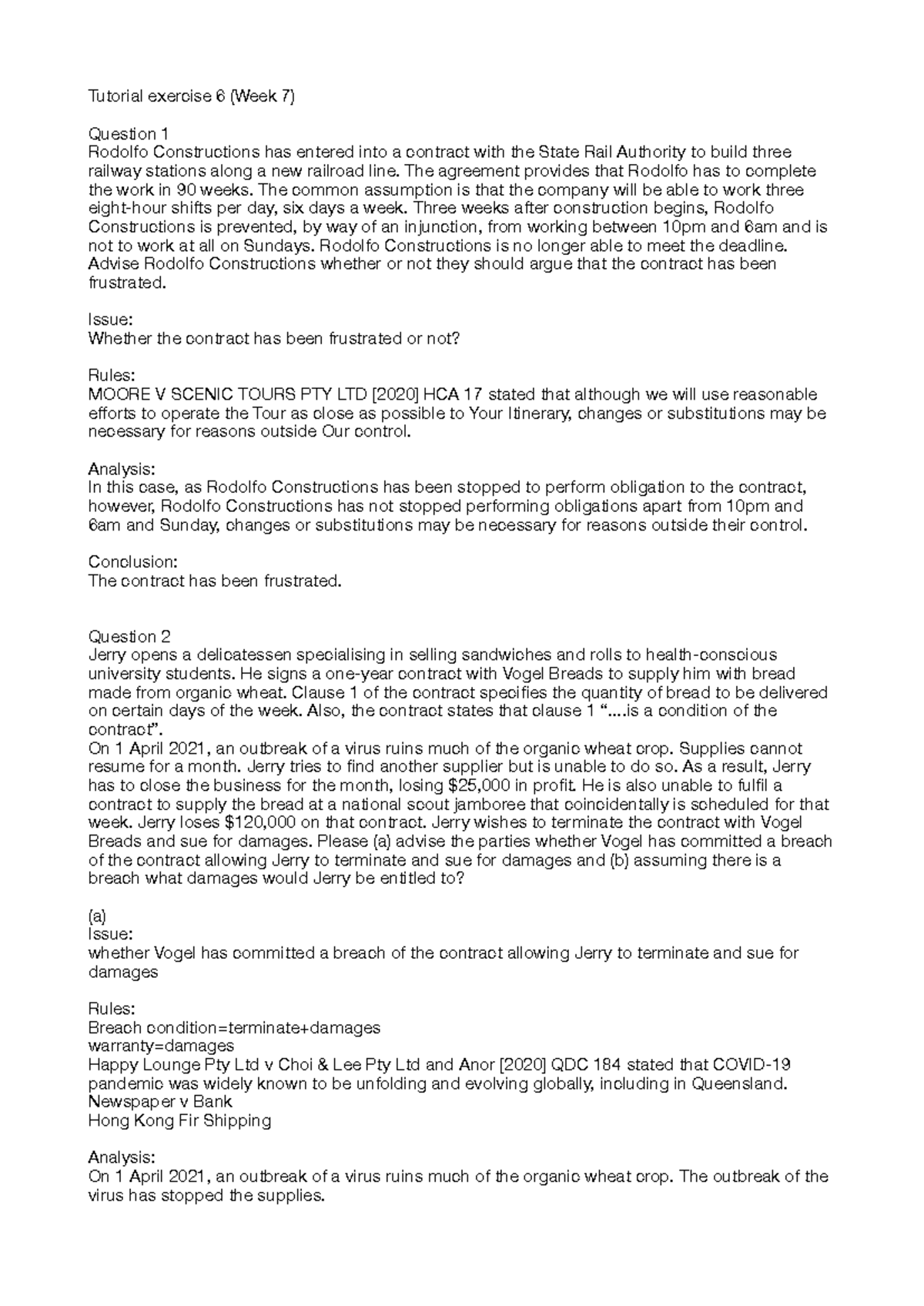 Tutorial exercise 6 (Week 7) - Tutorial exercise 6 (Week 7) Question 1 ...