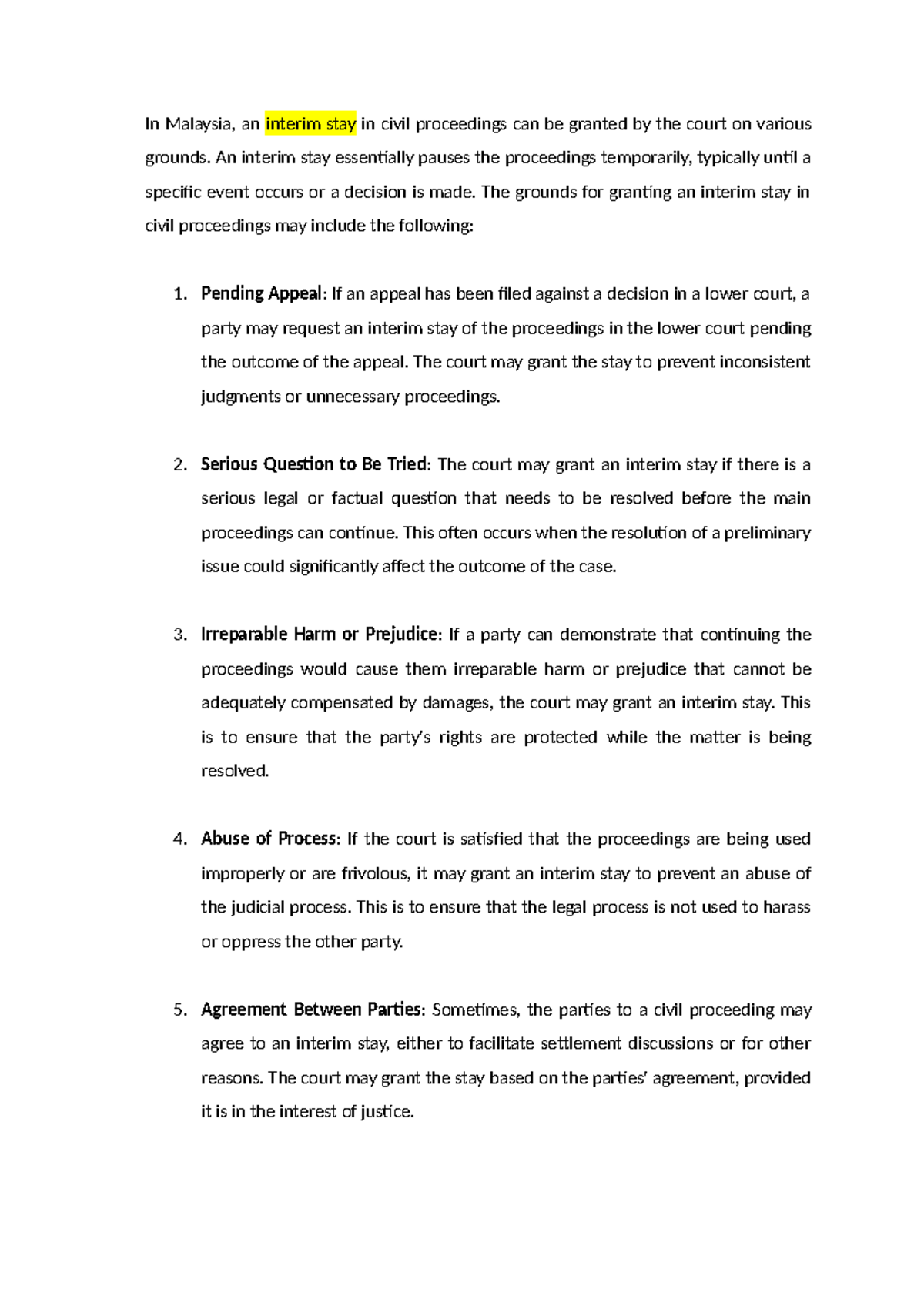 Grounds for Stay of Execution in Malaysian Civil Proceedings - Studocu