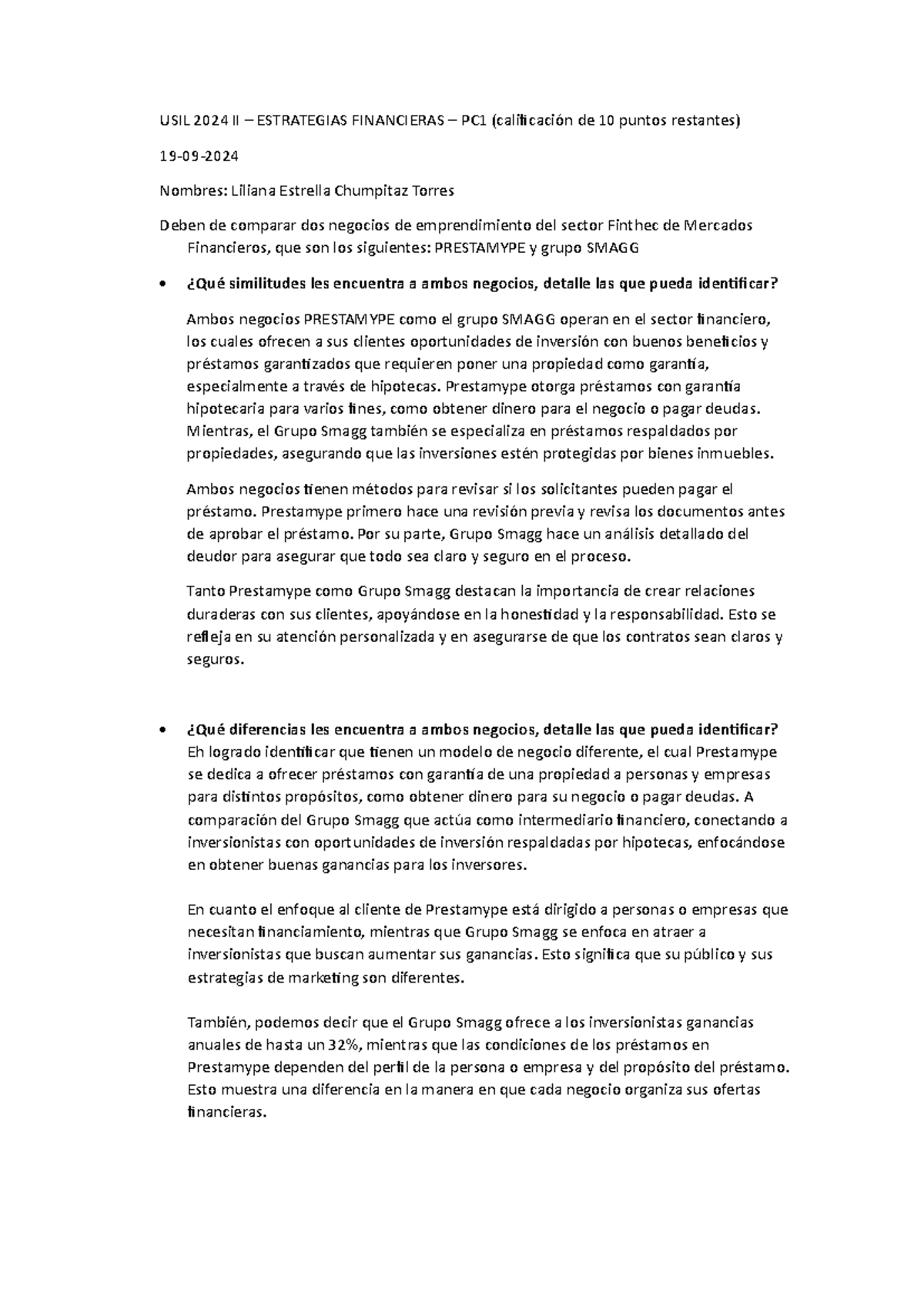 USIL 2024 II - Comparación de Modelos de Negocio en Fintech - Studocu