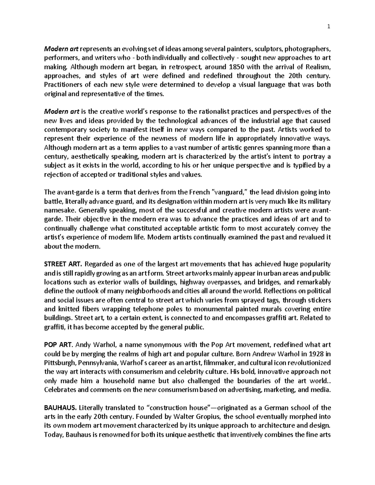 Modern Art Overview: Evolution, Movements, and Key Figures - Studocu