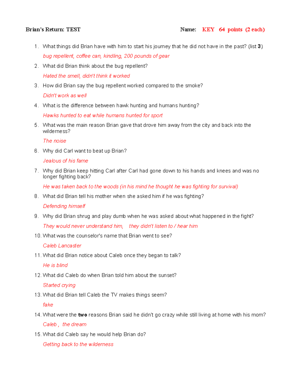 Test KEY - Brian’s Return - Brian’s Return: TEST Name: KEY 64 points (2 ...