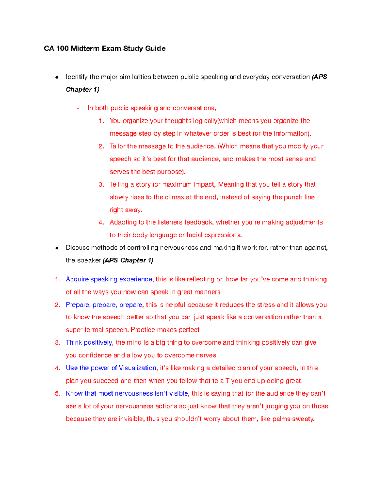CA 100 Midterm Exam Study Guide: Key Concepts in Public Speaking - Studocu
