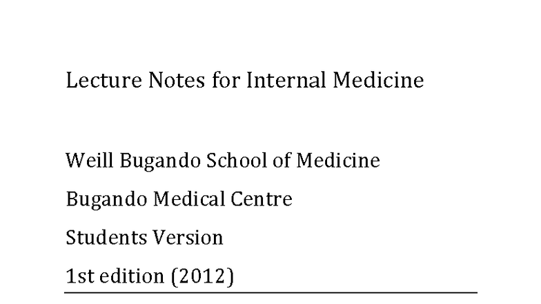 Lecture Notes on Internal Medicine (IM 101) - Weill Bugando School ...