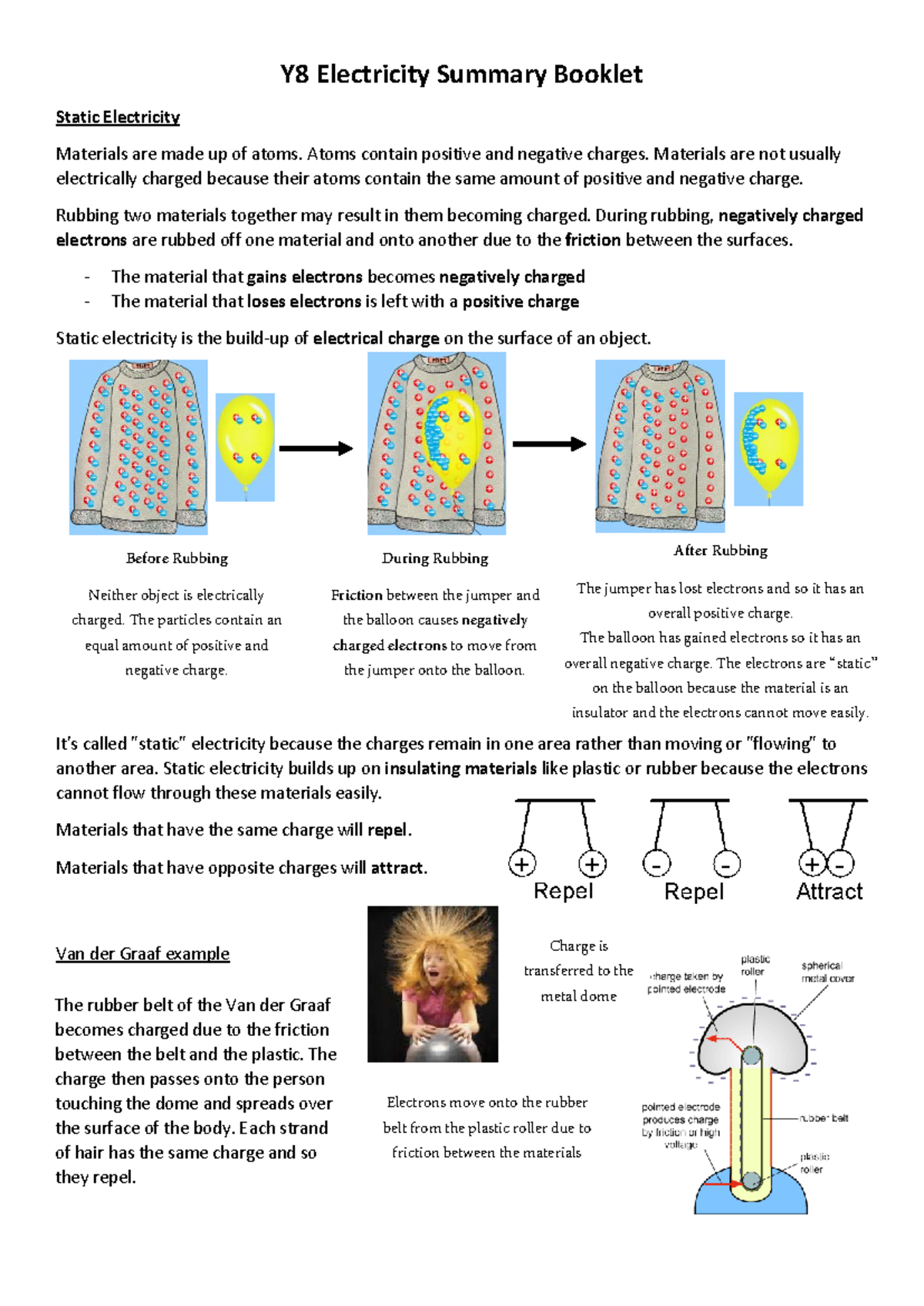 Y8 Science Term 3: Electricity Summary & Key Concepts - Studocu