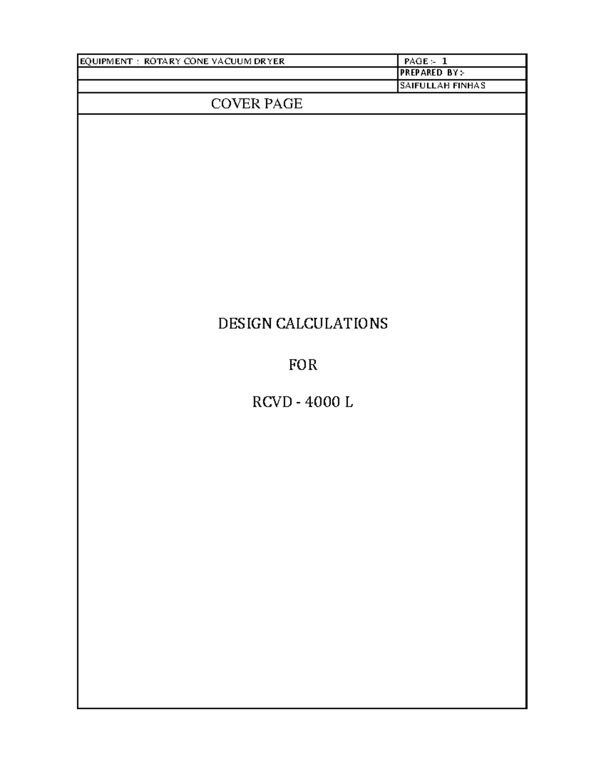 Design Calculations for Rotary Cone Vacuum Dryer (RCVD-4000L) - Studocu
