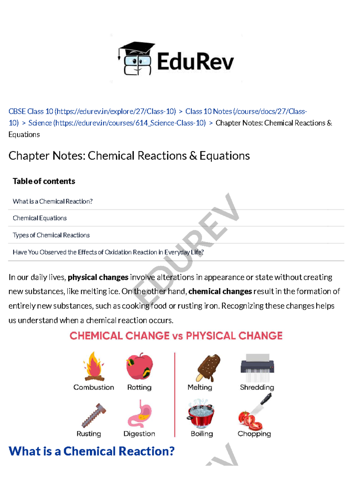 Chemical Reactions and Equations: CBSE Class 10 Science Notes - Studocu