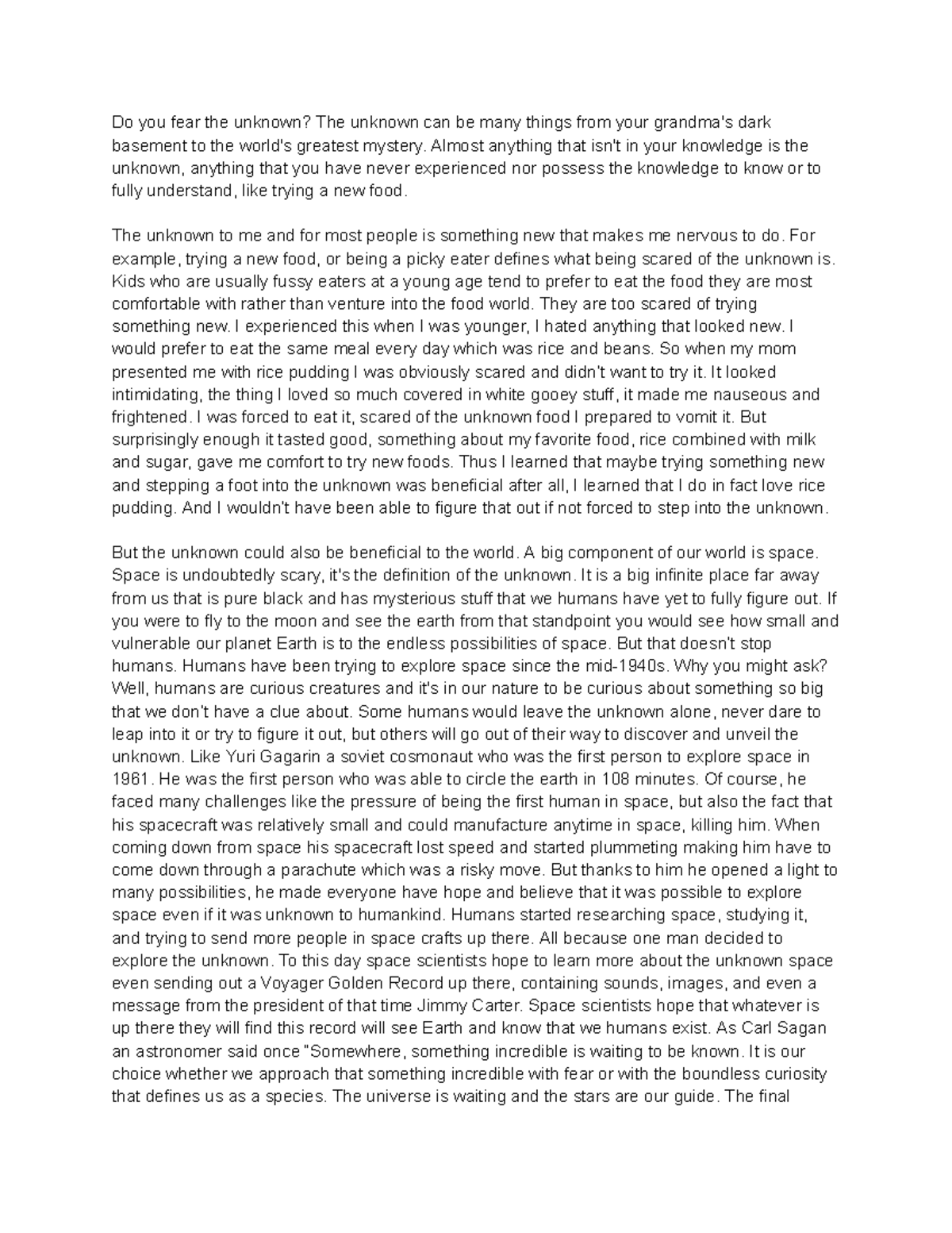 Exploring the Unknown: An Argument Essay on Fear and Curiosity - Studocu