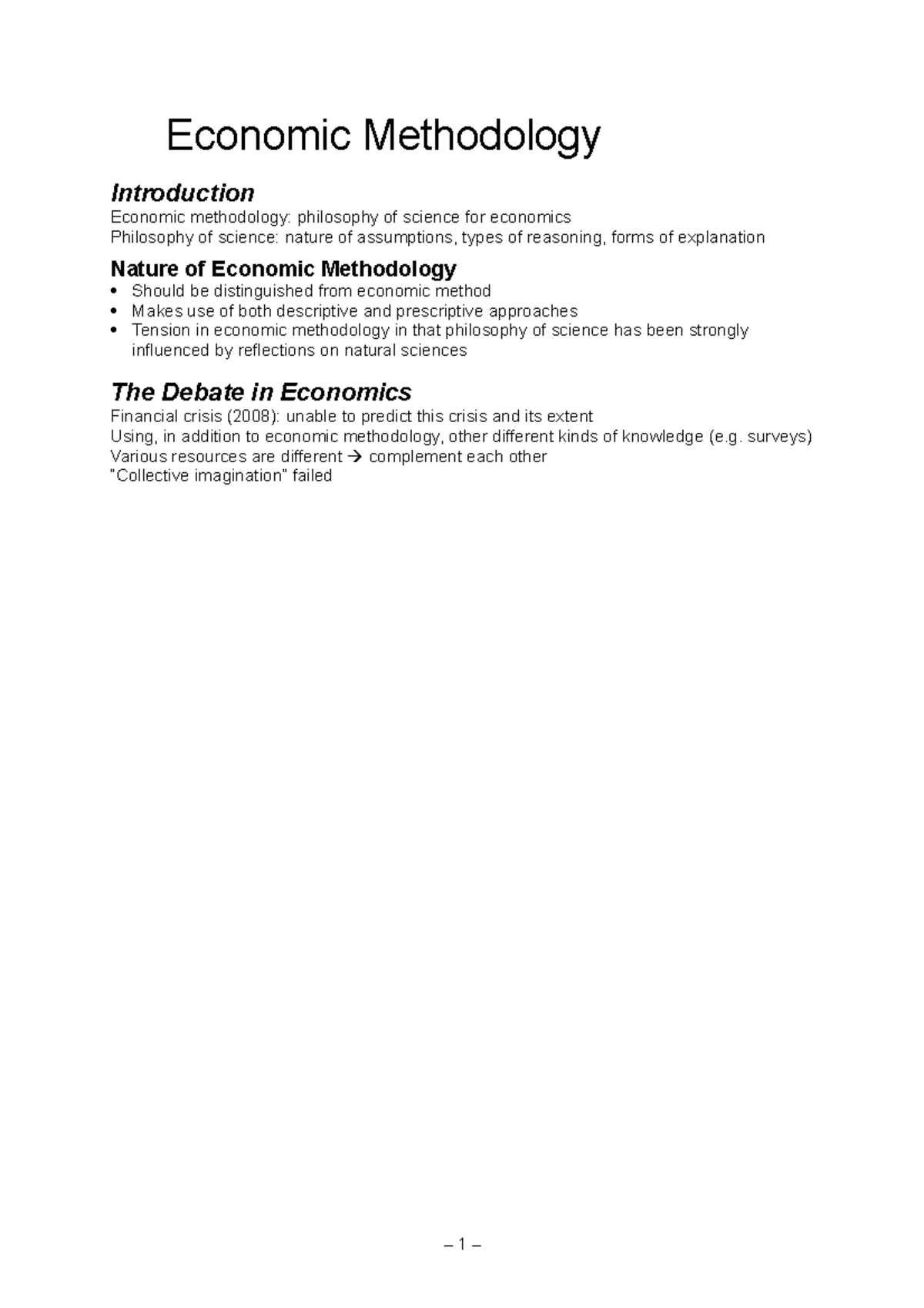 Economic Methodology: Philosophy of Science in Economics (EN) - Studeersnel
