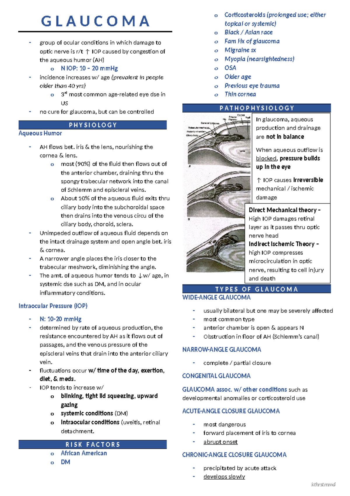 Glaucoma & Cataracts: Overview and Pathophysiology Insights - Studocu