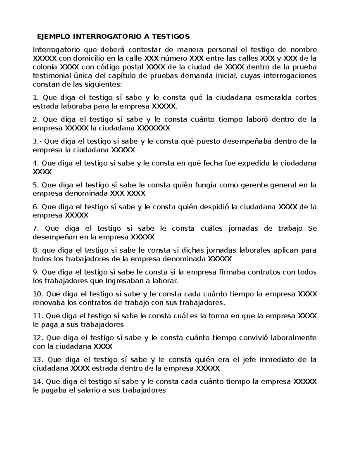 Ejemplo De Un Interrogatorio SAMPLE: Es Mejor Si Esta Estructurado, No