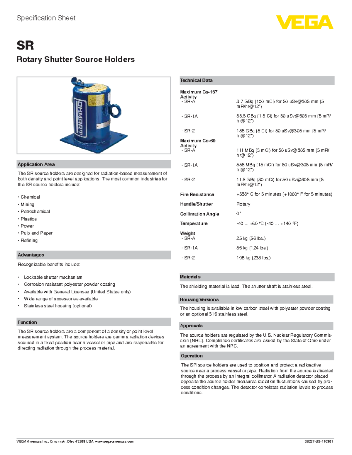 Technical Specification Sheet for SR Rotary Shutter Source Holders ...