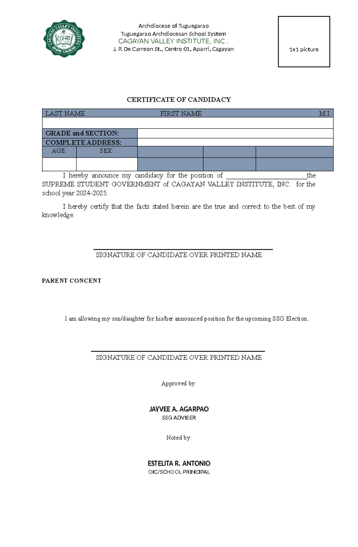 Certificate of Candidacy for SSG Elections 2024-2025 - Studocu