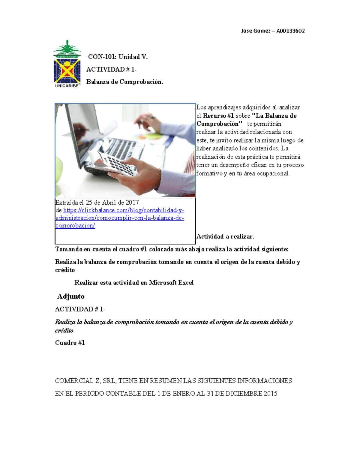 Gomez Jose - Balanza de Comprobacion - Contabilidad - Warning: TT: undefined function: 32 - Studocu