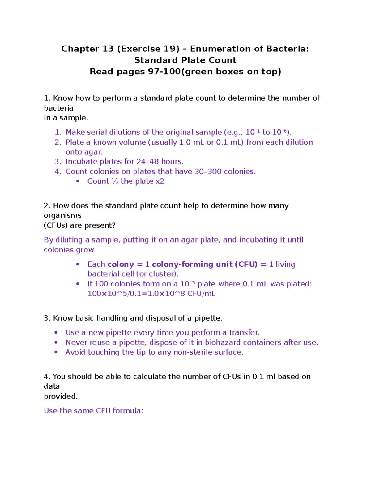 Chapter 13 (Ex. 19) Standard Plate Count: Bacterial Enumeration ...
