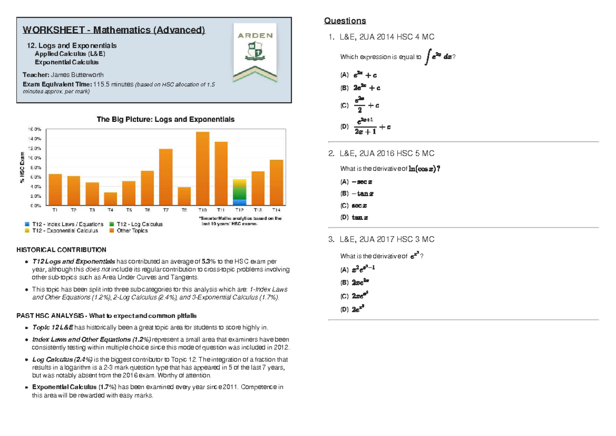 2019-MA-Logs-and-Exponential-Calculus-HSC-Worksheet-Solutions - Studocu