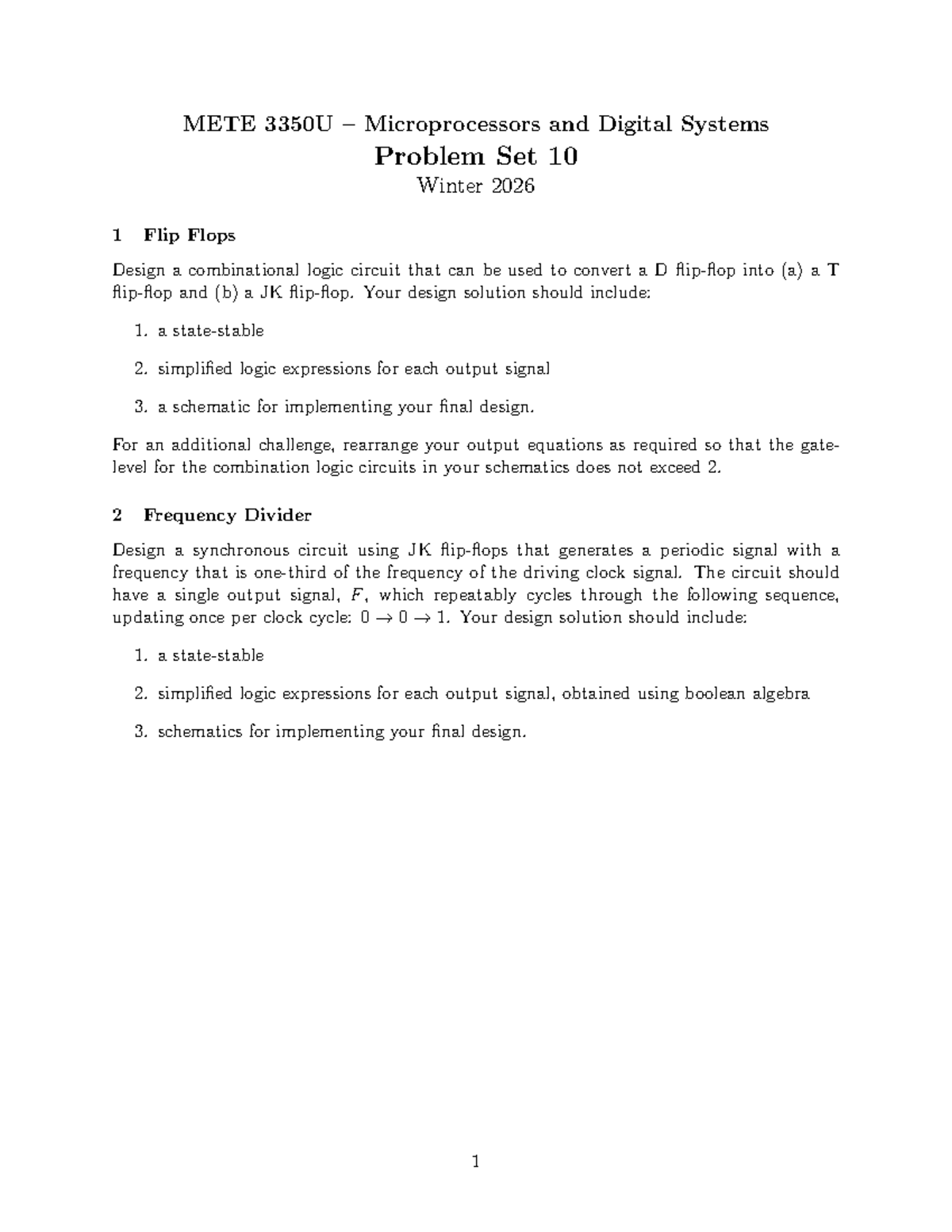 METE 3350U Problem Set 10: Flip Flops & Frequency Divider Design - Studocu