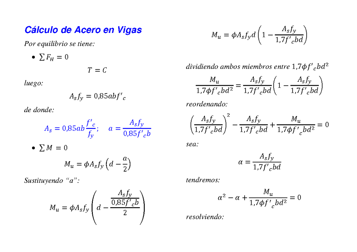 Cálculo de Acero en Vigas: Método y Ejemplos Prácticos - Studocu