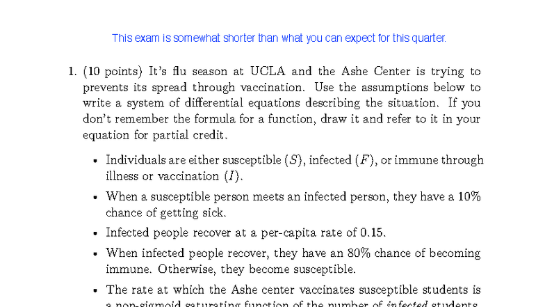 Final Exam: Differential Equations in Biological Systems (Course Code ...