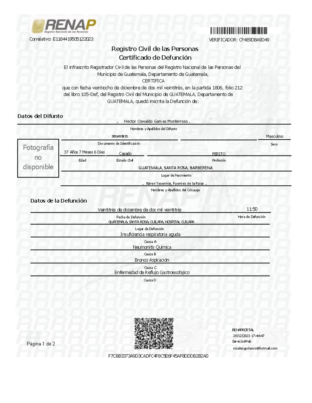Certificado De Defunción Renap Hector Oswaldo Gamas Monterroso Studocu
